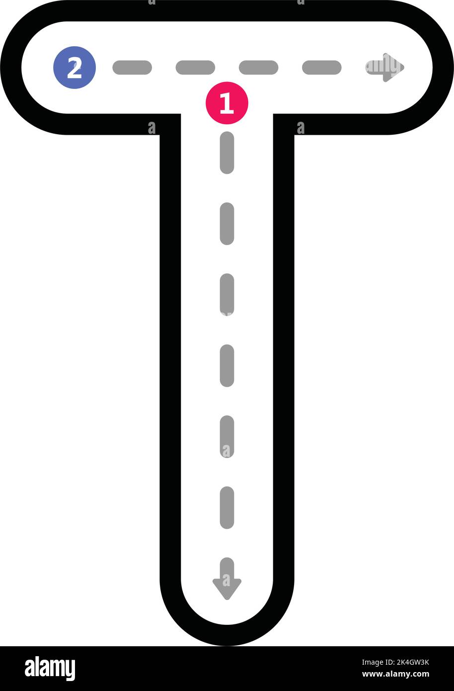 Tracé Alphabet majuscule T préinscription ligne pointillée pour maternelle, préscolaire et ...