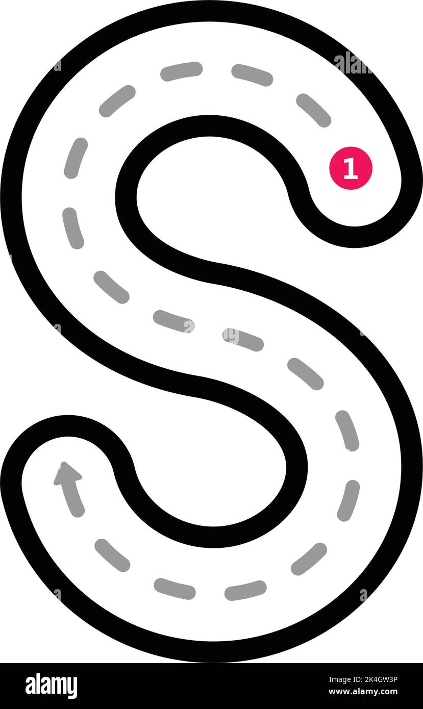 Tracé lettre majuscule majuscule S préinscription ligne pointillée pour ...