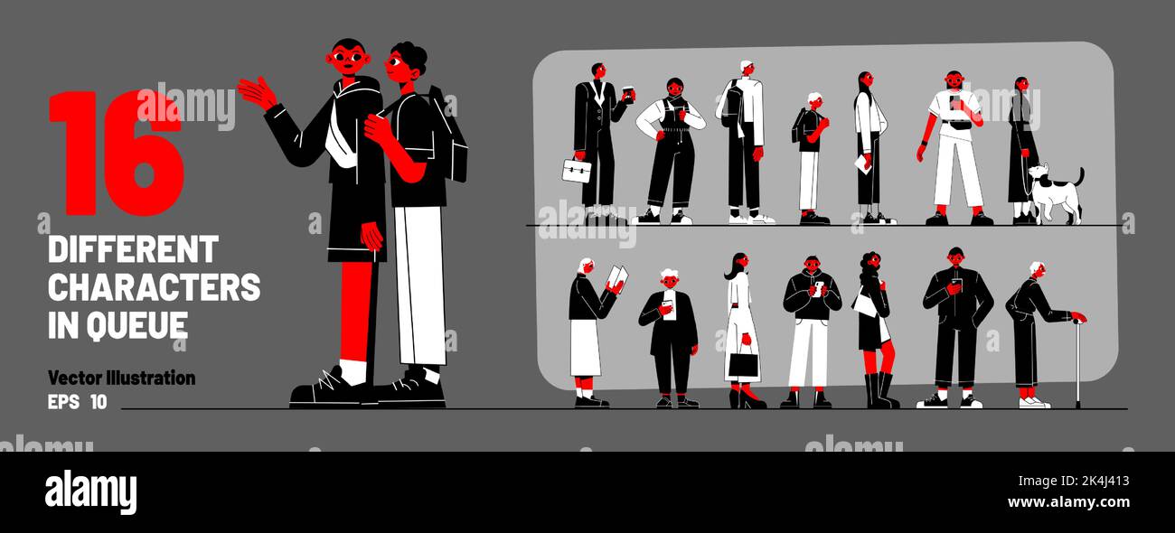 Jeu de caractères différents dans la file d'attente longue. Diverses ...