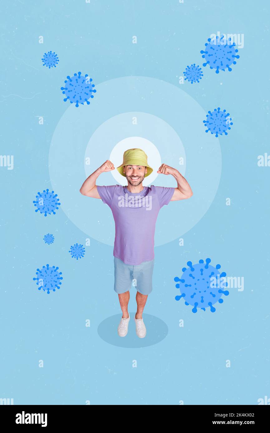 Poster créatif collage de drôle funky forte mec fléchissant muscles ...