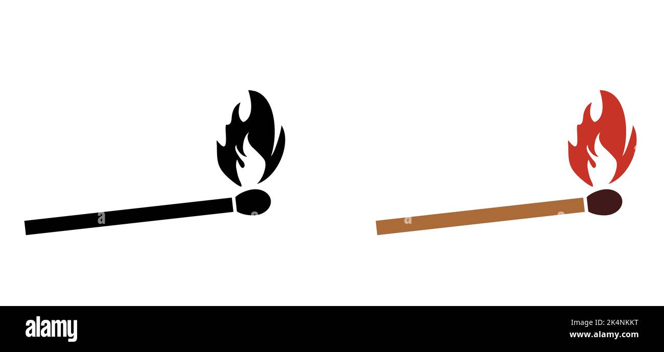 Matchstick, signe lucifer. Logo fumer, feu ou flamme. Icône de gravure ...
