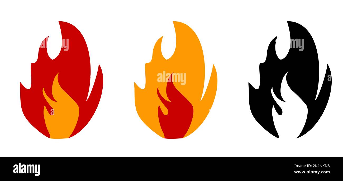 Signe rouge, orange de feu ou de flamme. Icône de gravure de ...