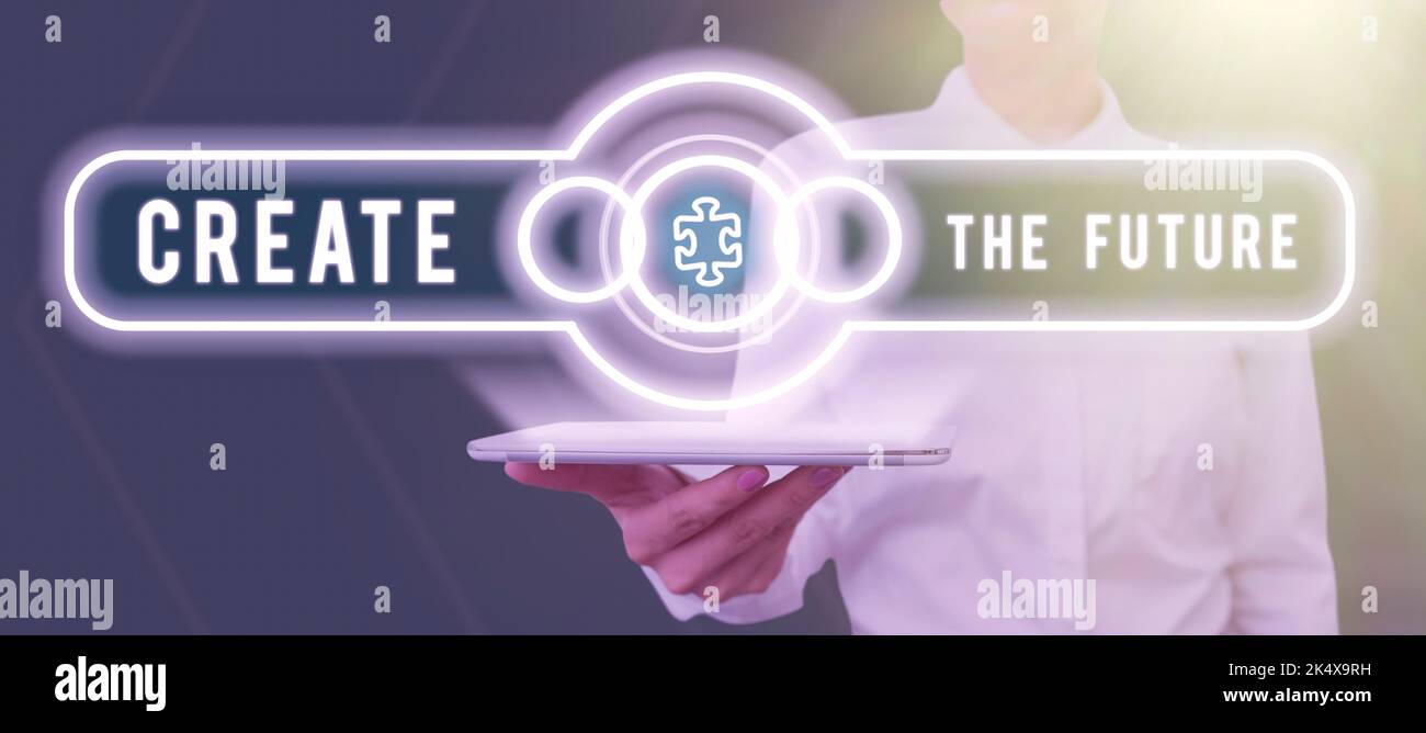 Légende de la présentation Créer l'avenir. Mot écrit sur faire un effort de manière propre pour ...