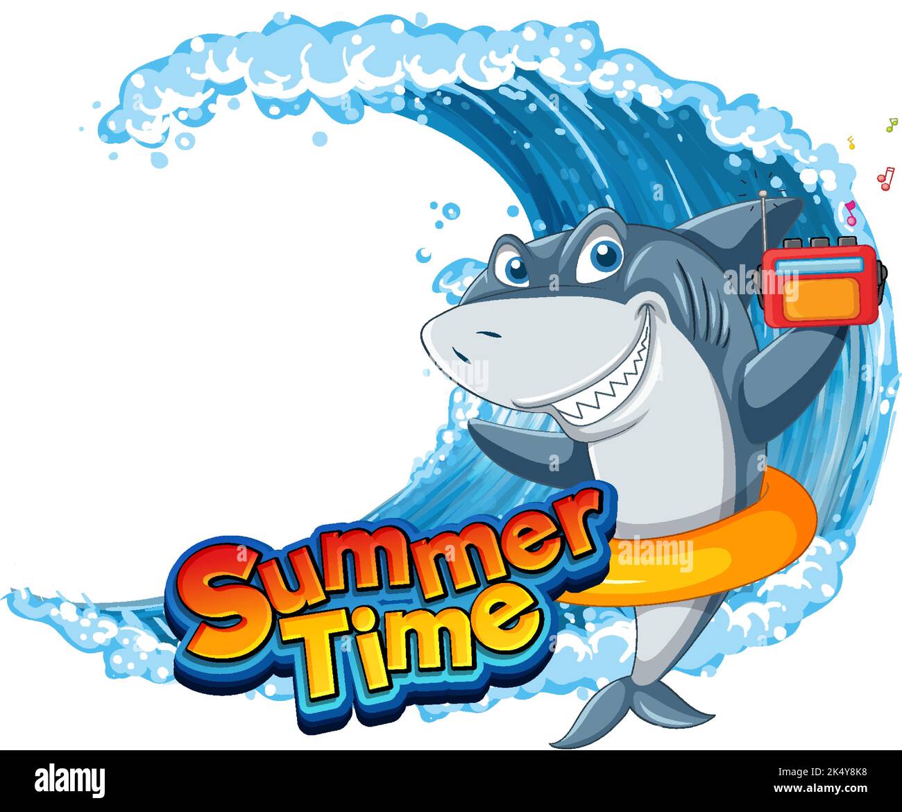 Icône de l'heure d'été avec illustration du personnage de dessin animé requin Image Vectorielle ...