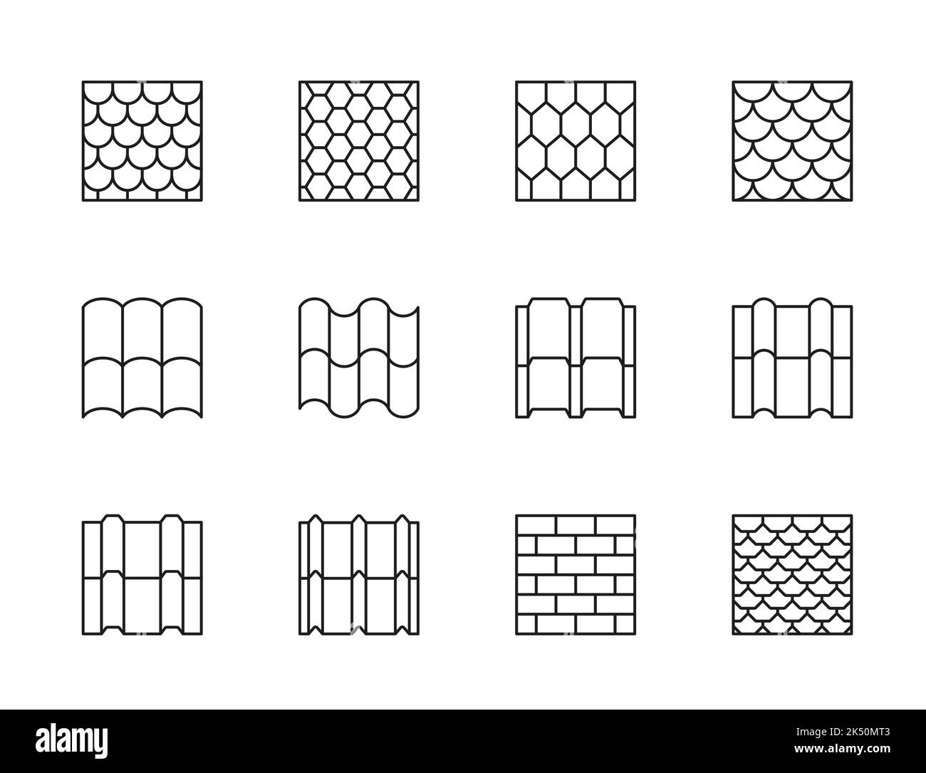 Icônes de tuile de toit, feuilles de chevauchement de vecteur isolées ...