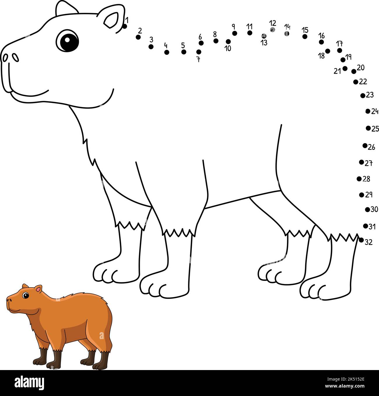 Page de coloriage isolé d'animaux Capybara point à point Image ...