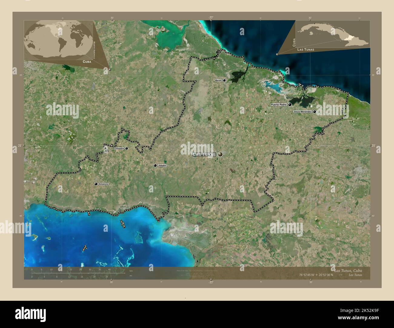 Las Tunas, province de Cuba. Carte satellite haute résolution. Lieux et ...