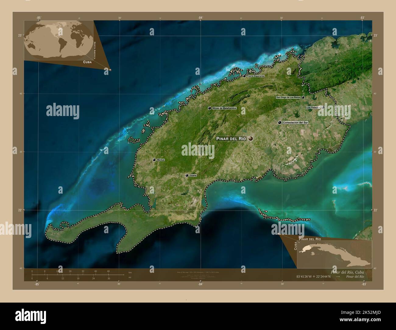 Pinar del Rio, province de Cuba. Carte satellite basse résolution ...