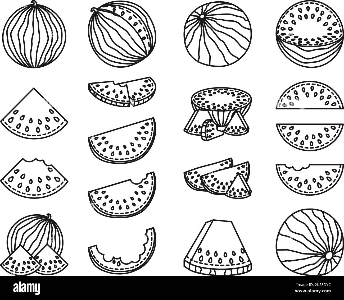 Collection de pastèques noir et blanc de 18 éléments nourriture ...