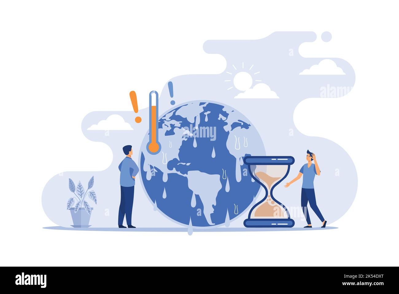 Des gens minuscules avec une planète en train de fondre en arrière-plan ...