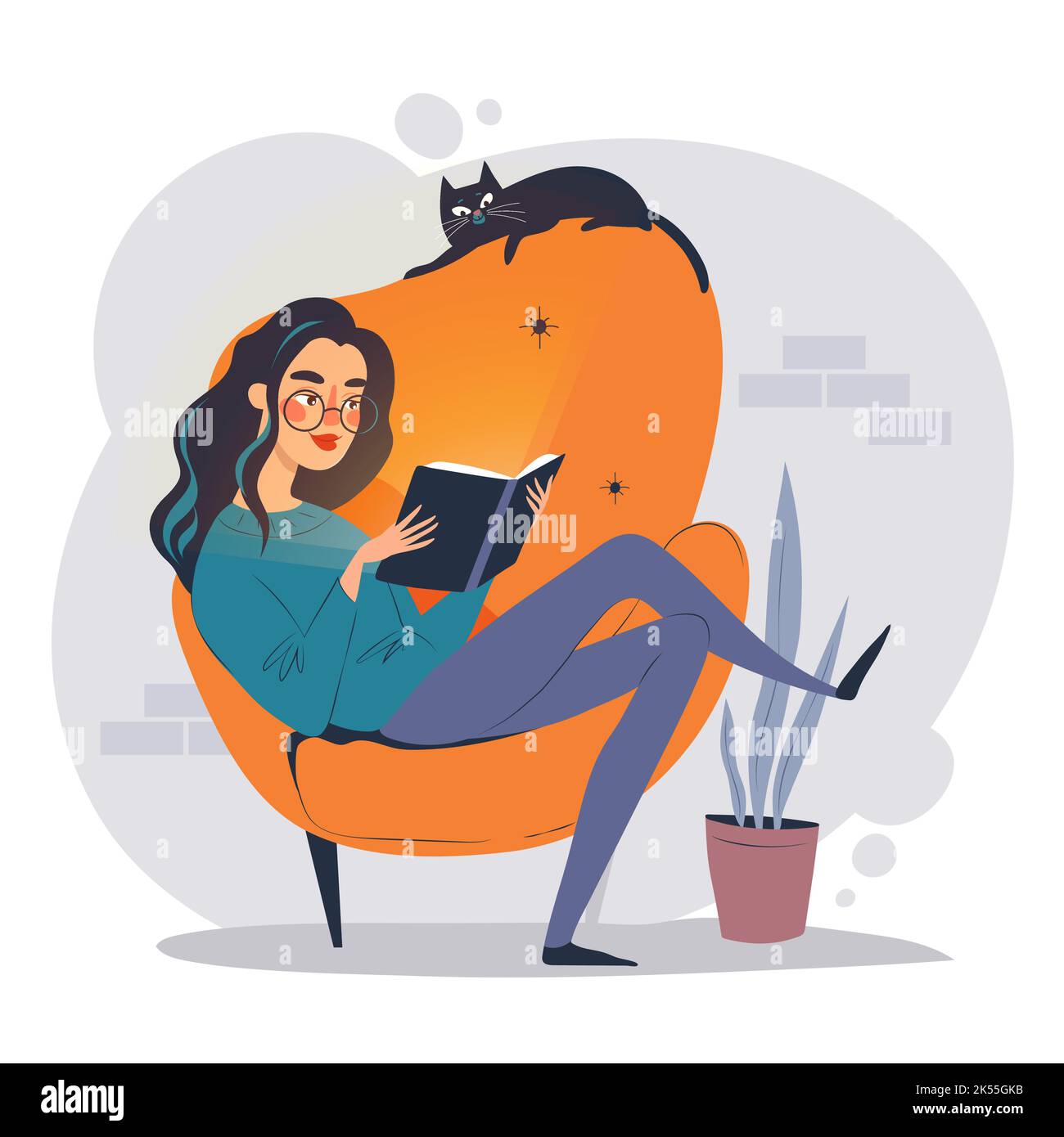 Femme assise fauteuil lecture Banque d'images vectorielles - Alamy