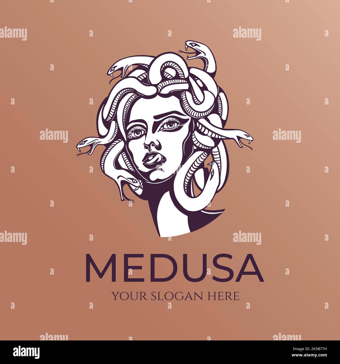Logo Medusa gorgon. Tête d'une femme avec des serpents. Amulette de ...