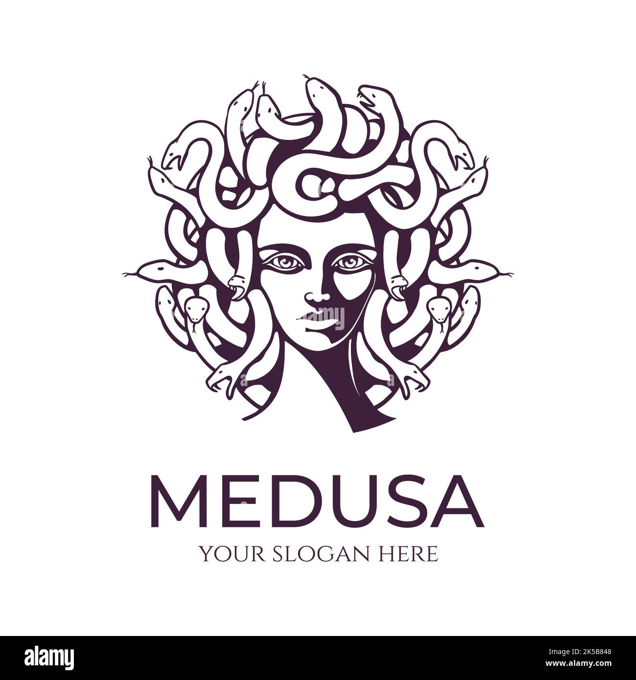 Logo Medusa gorgon. Tête d'une femme avec des serpents. Amulette de ...