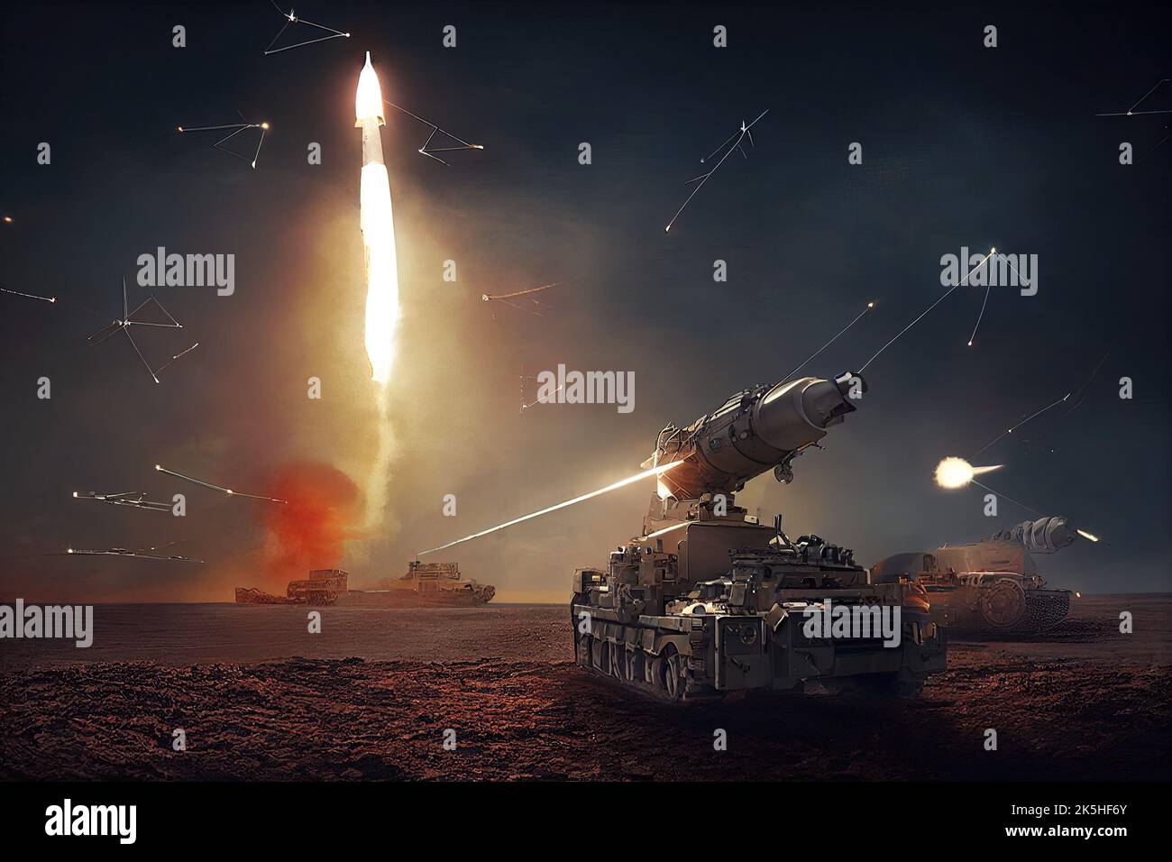 Un système de défense antimissile composé de dispositifs anti-missiles ...