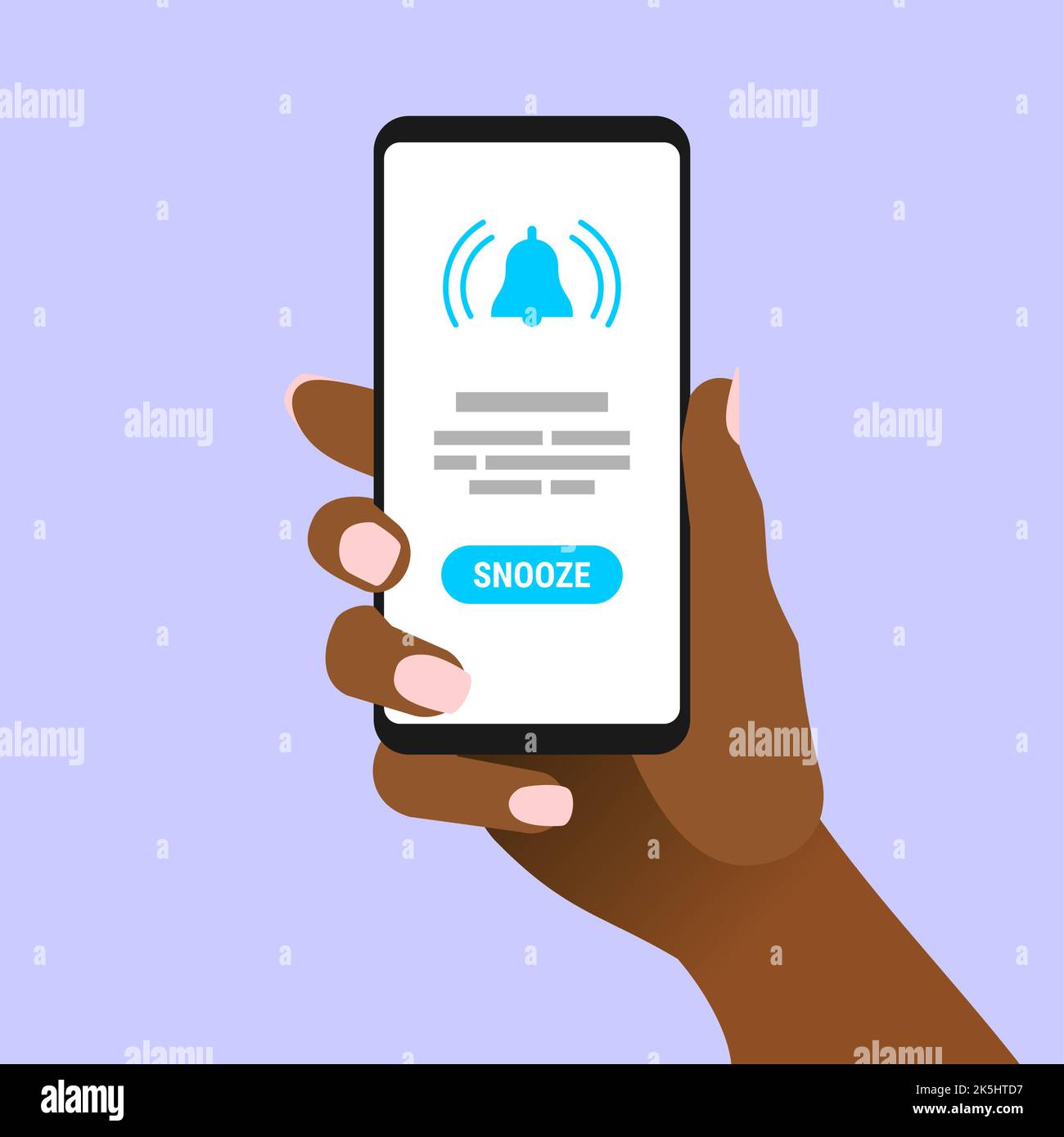 Smartphone main-d'une femme africaine avec message d'alerte à l'écran ...