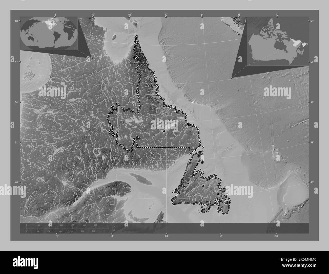 Terre-Neuve-et-Labrador, province du Canada. Carte d'altitude en ...