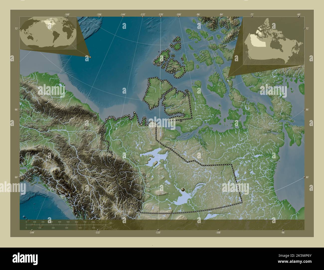 Territoires du Nord-Ouest, territoire du Canada. Carte d'altitude ...