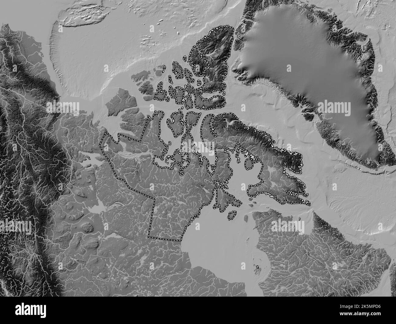 Nunavut, territoire du Canada. Carte d'altitude à deux niveaux avec ...
