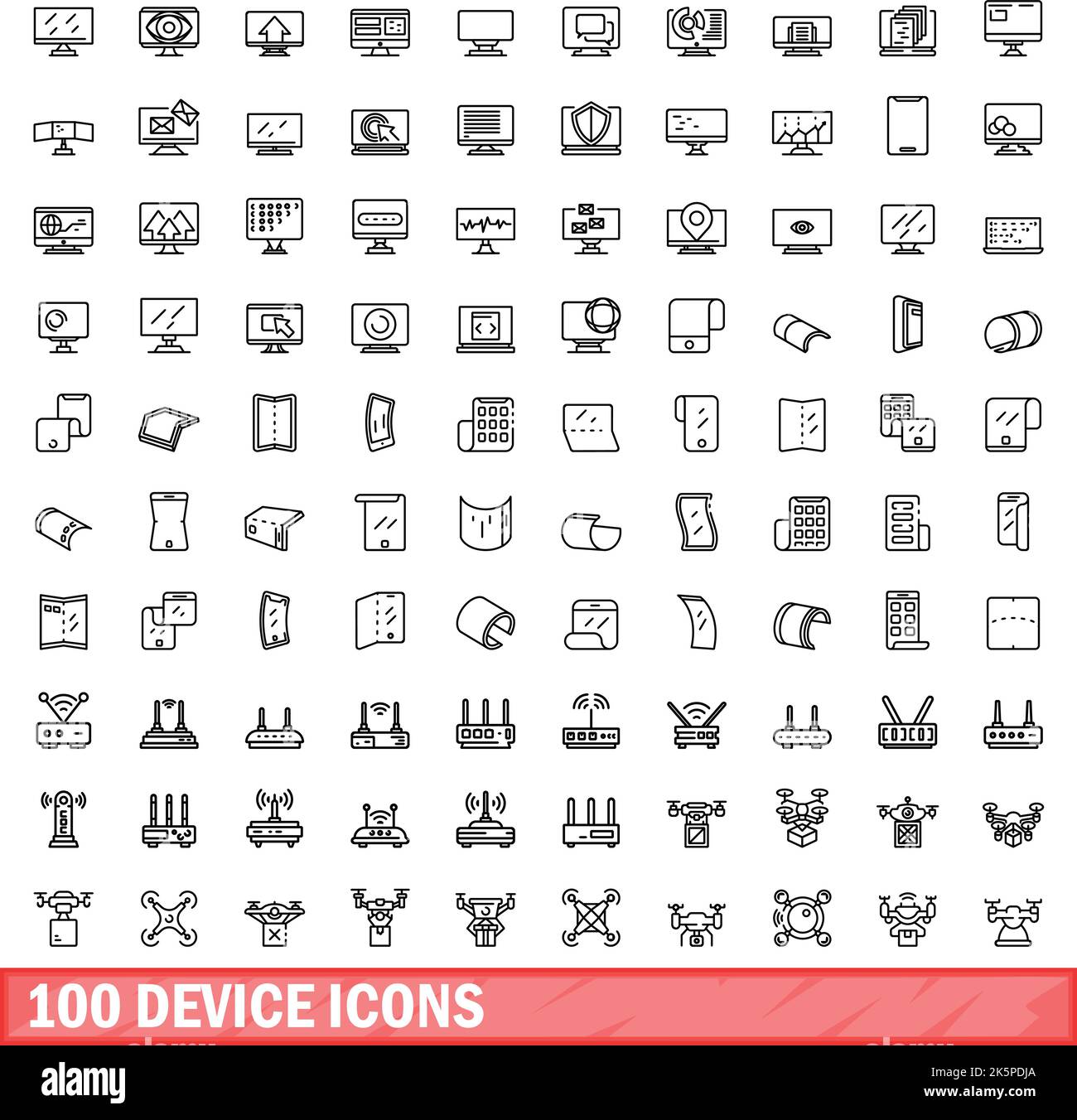 100 icônes de périphérique définies. Illustration de 100 icônes de ...