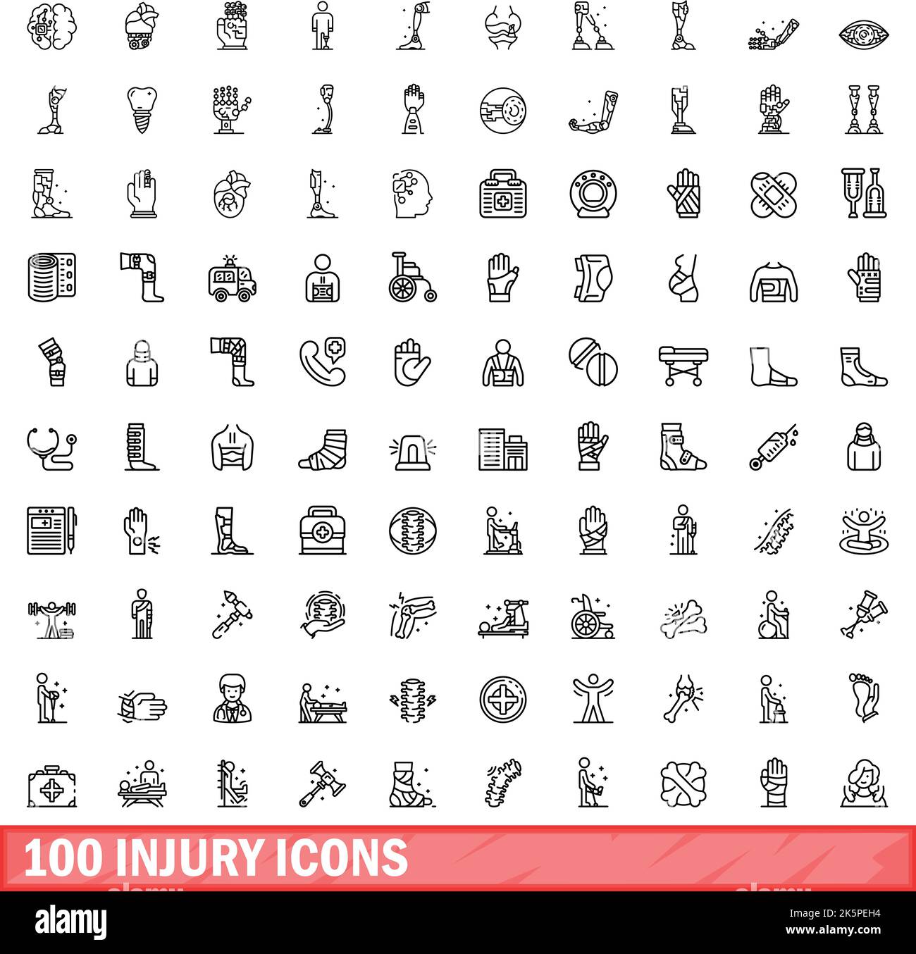 100 icônes de blessures sont définies. Illustration de 100 icônes de ...