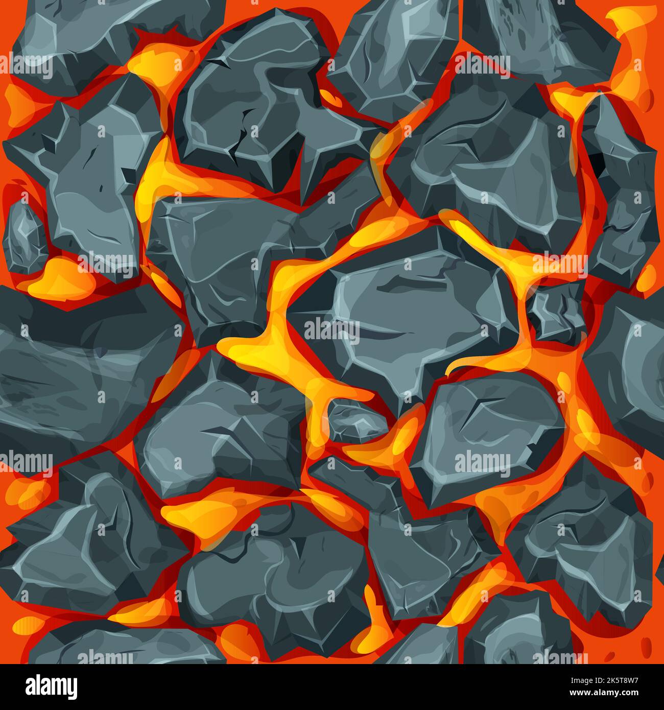 Lave, magma avec pierres dans le style de dessin animé fond sans ...