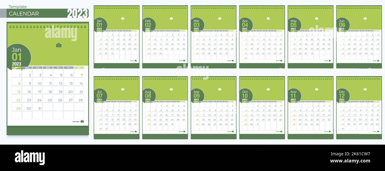 Modèles de calendrier 2023. 12 mois, calendrier vertical mensuel simple ...