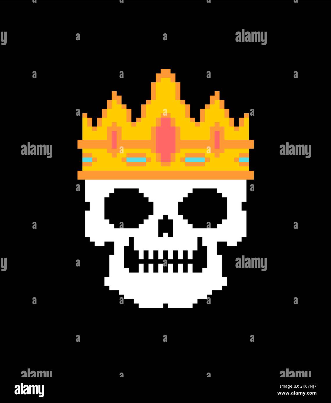 King crâne Pixel Art.8 bit tête du squelette dans la couronne ...