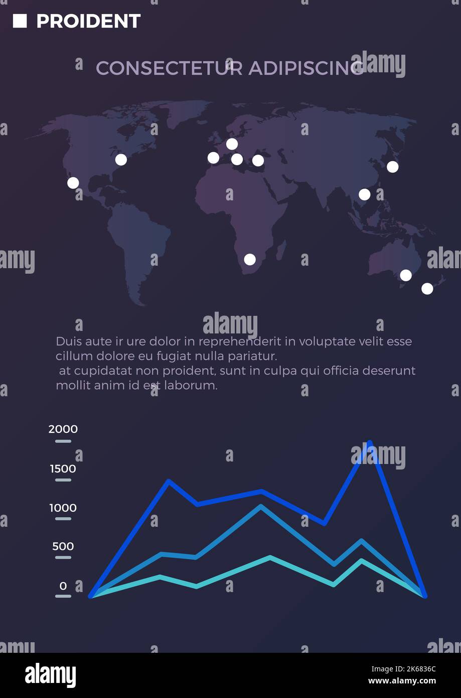 Modèle de page statistique avec carte du monde et graphique linéaire ...