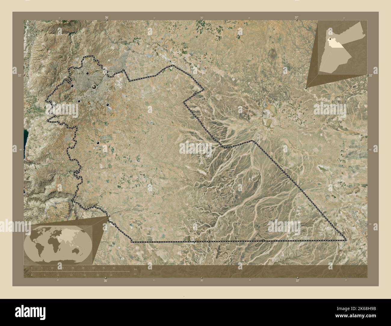 Amman, province de Jordanie. Carte satellite haute résolution. Lieux ...
