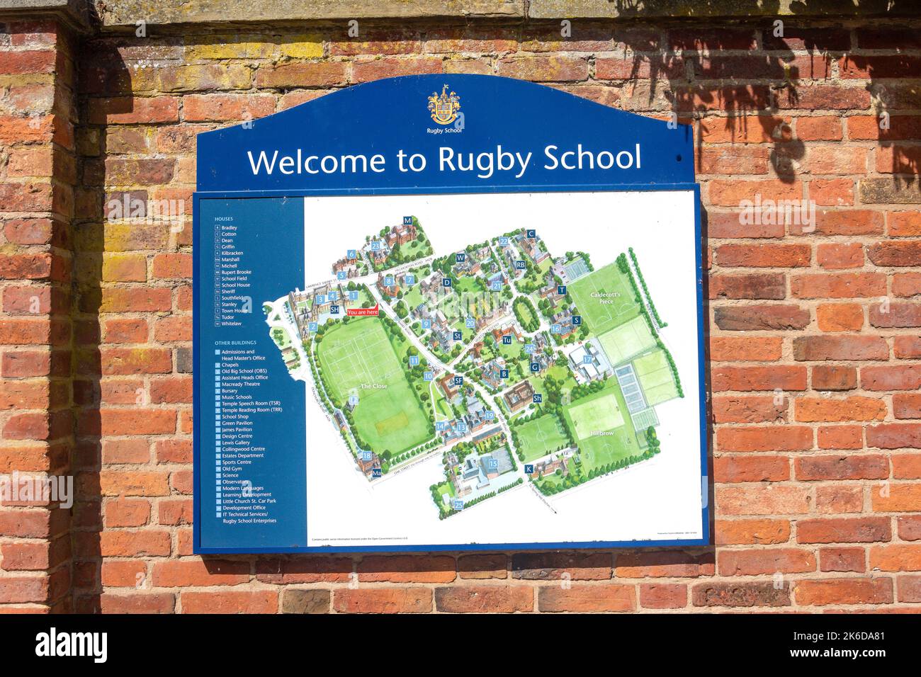 Carte de l'école de rugby sur le mur, Rugby School, Barby Road, Rugby ...