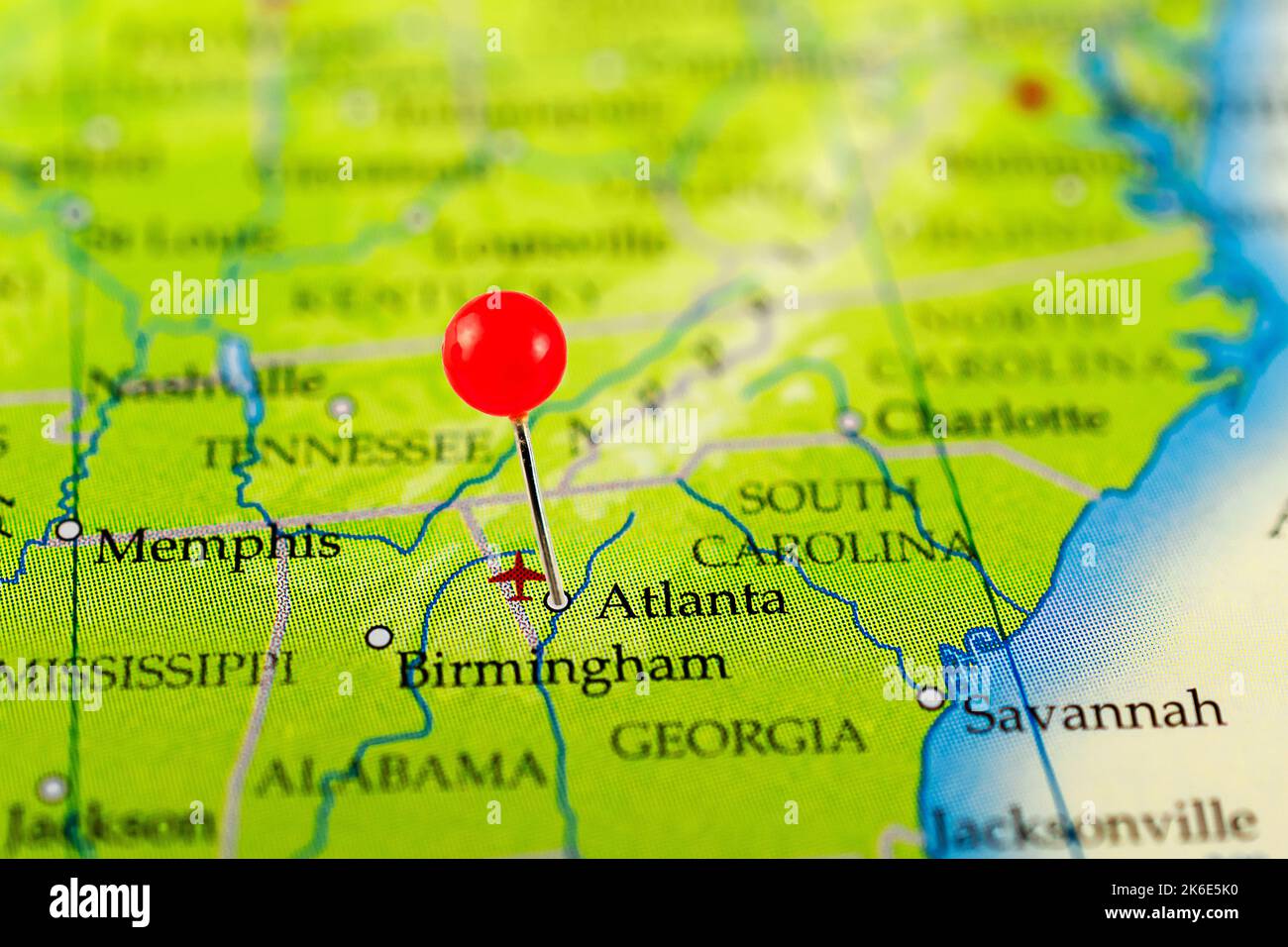 Carte Atlanta. Atlanta PIN map. Gros plan de la carte d'Atlanta avec ...