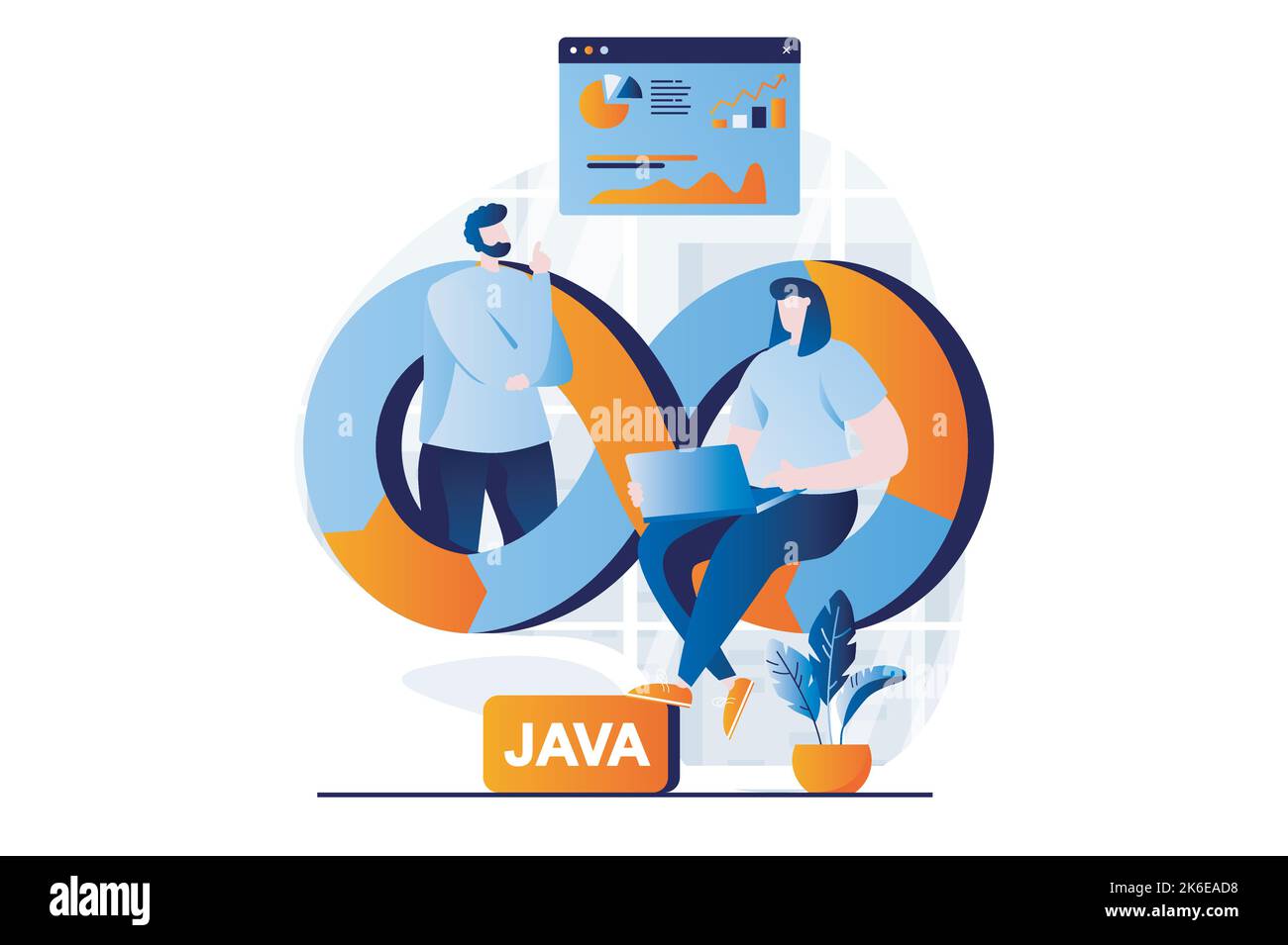 DevOps concept avec une scène de personnes dans un dessin animé plat. L ...