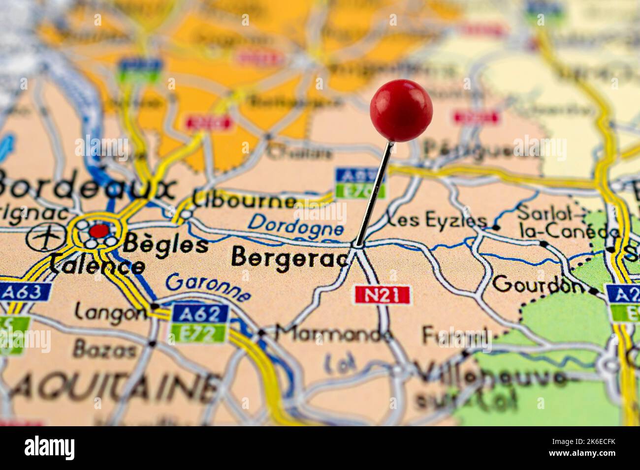 Carte Bergerac. Carte des broches de Bergerac. Gros plan de la carte de ...