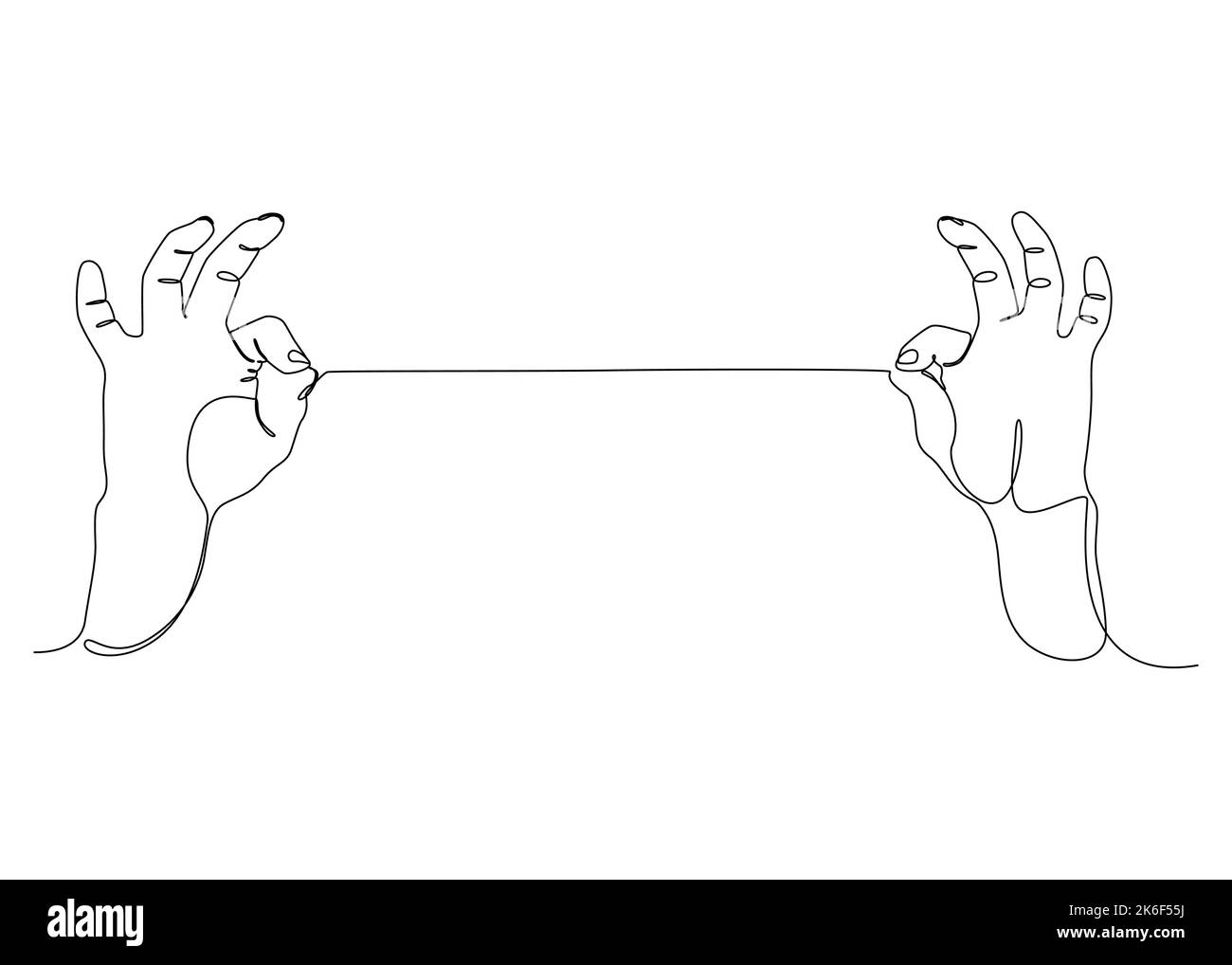 Un dessin de ligne continu de deux mains tenant une ficelle. Concept de ...