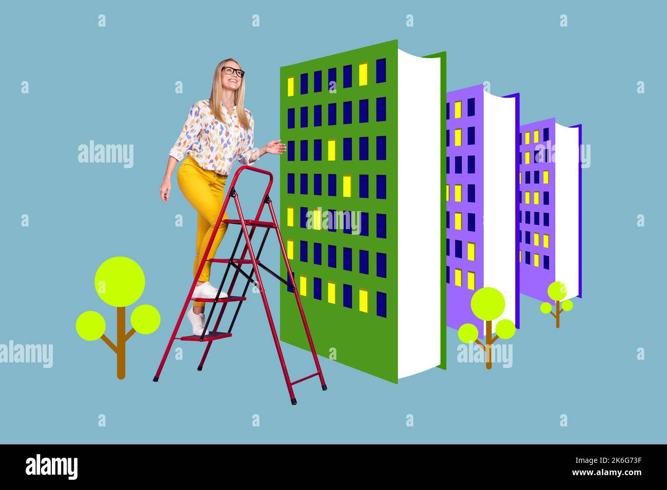 Woman ladder pop art Banque de photographies et d’images à haute ...