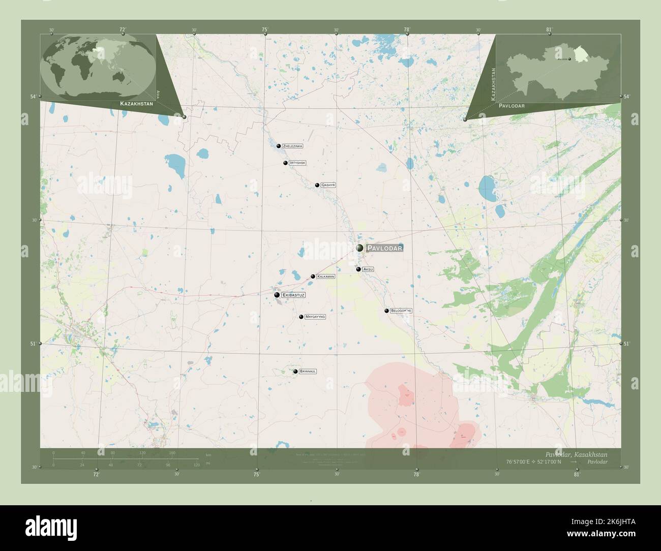 Pavlodar, région du Kazakhstan. Ouvrez la carte des rues. Lieux et noms ...