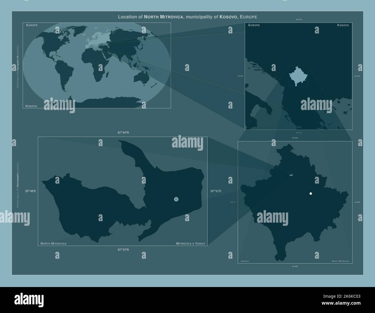 Mitrovica Nord, municipalité du Kosovo. Schéma montrant l'emplacement de la région sur des ...