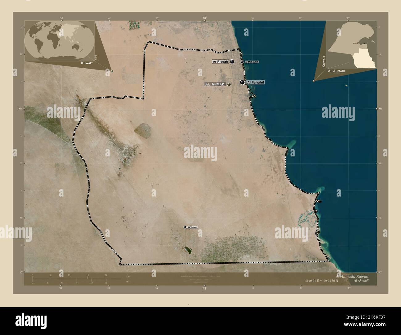 Al Ahmadi, province du Koweït. Carte satellite haute résolution. Lieux ...