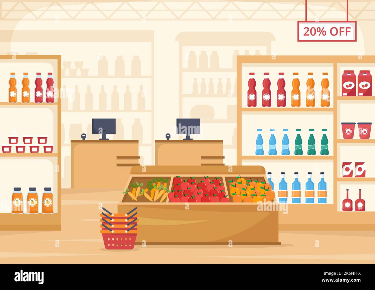 Magasin d'alimentation ou supermarché avec étagères de produits ...