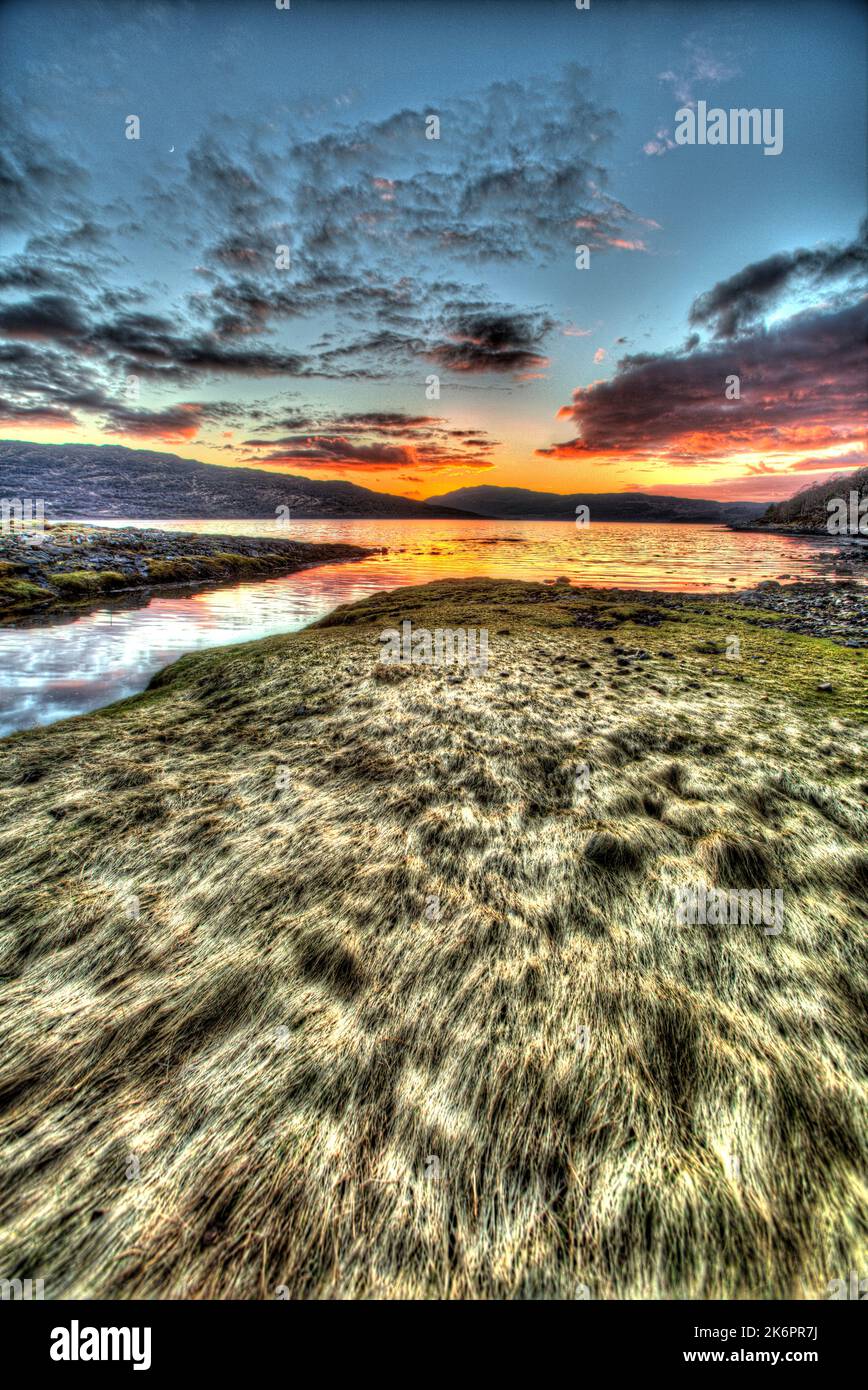 Péninsule d'Ardamurchan, Écosse. Vue artistique au coucher du soleil ...