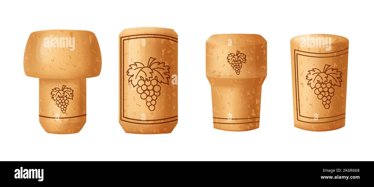 Ensemble bouchon en liège, style de dessin animé texturé en bois ...