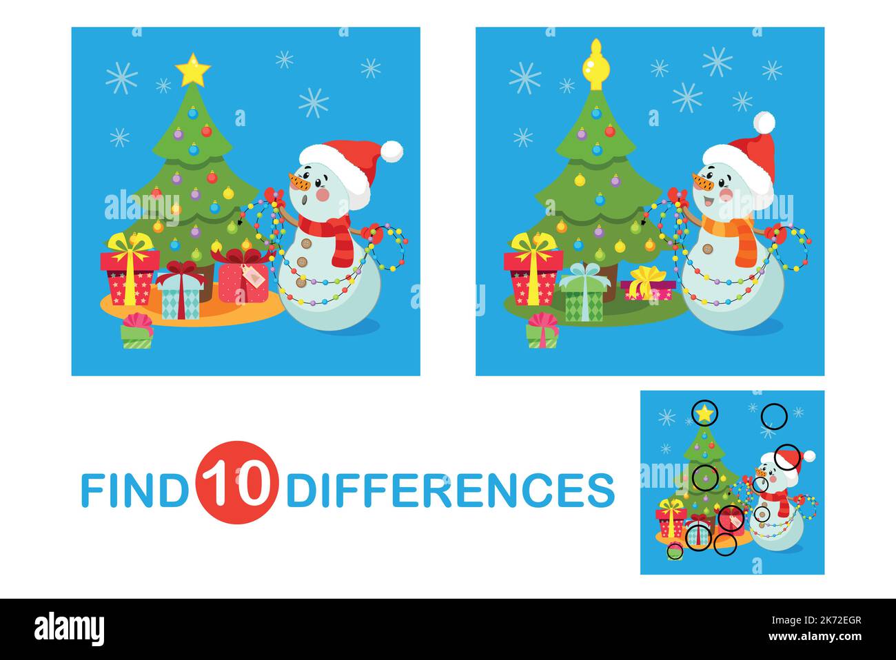 Trouvez les différences. jeu pour enfants. Un bonhomme de neige mignon ...
