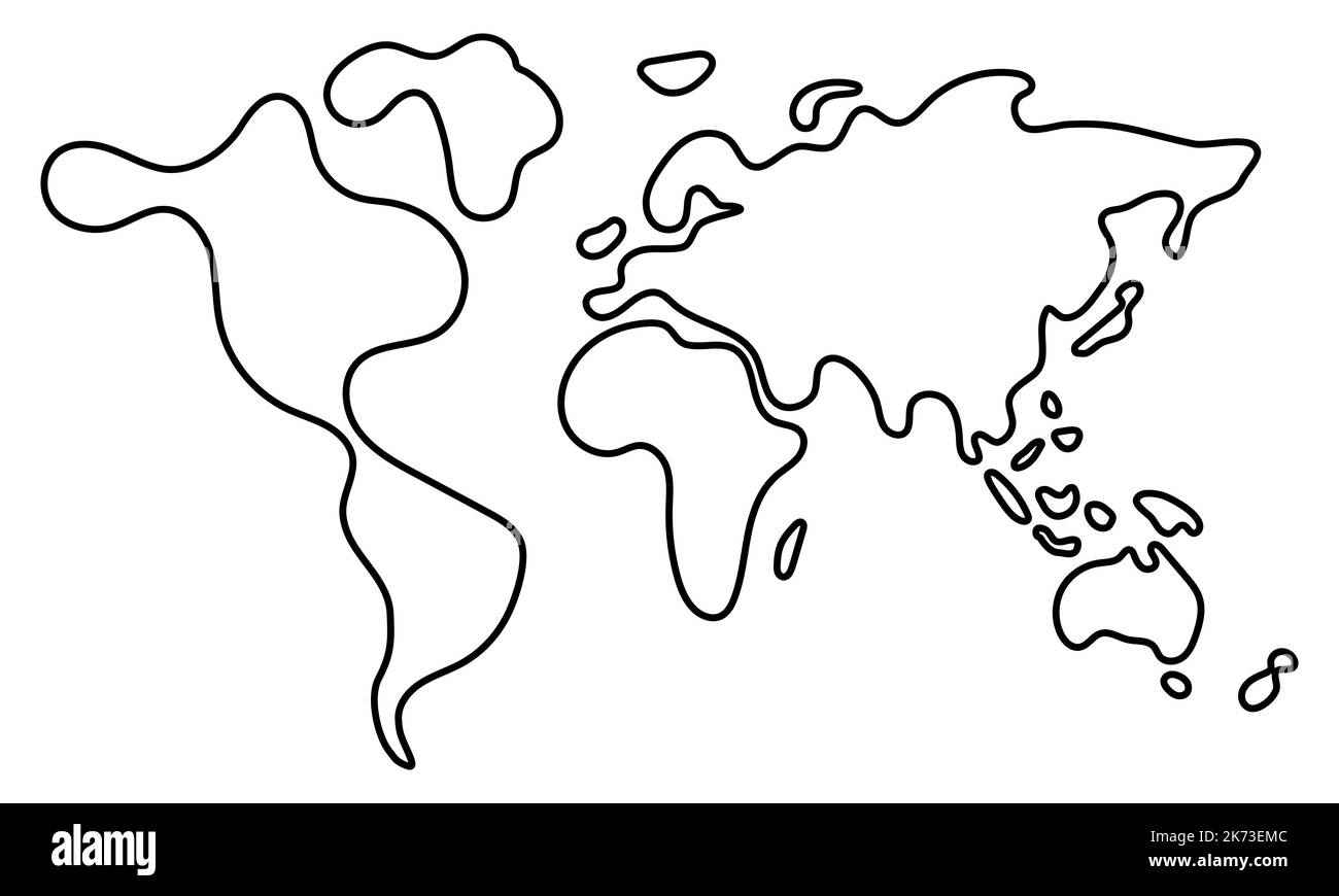Dessin linéaire de la carte du monde. Image de la carte du monde ...