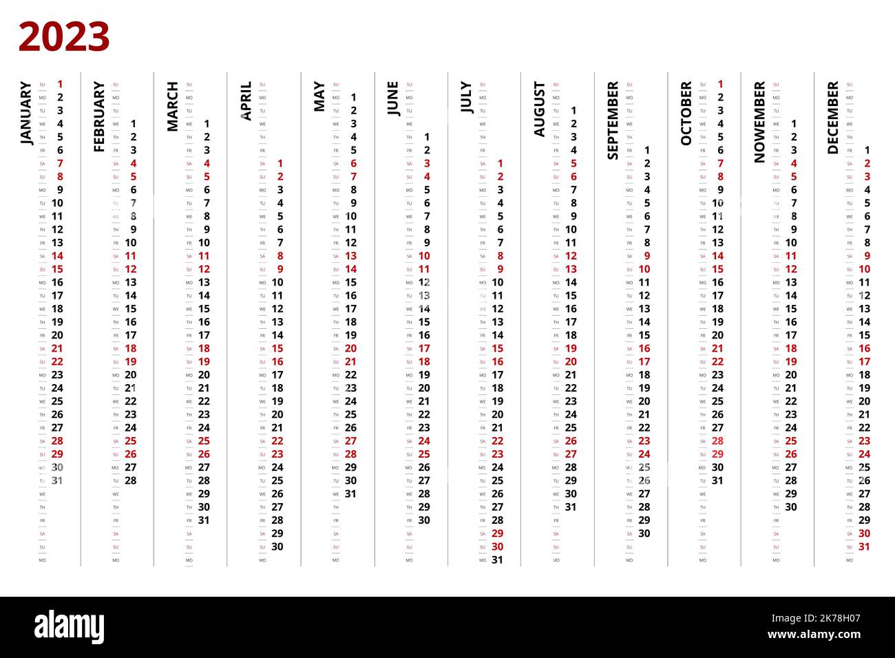 Calendrier de 2023. Modèle de calendrier pour 2023. Calendrier vertical d'entreprise et d ...