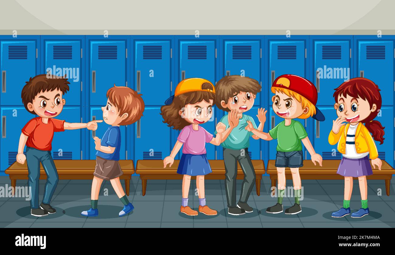 Intimidation scolaire avec illustration des personnages de dessin animé ...