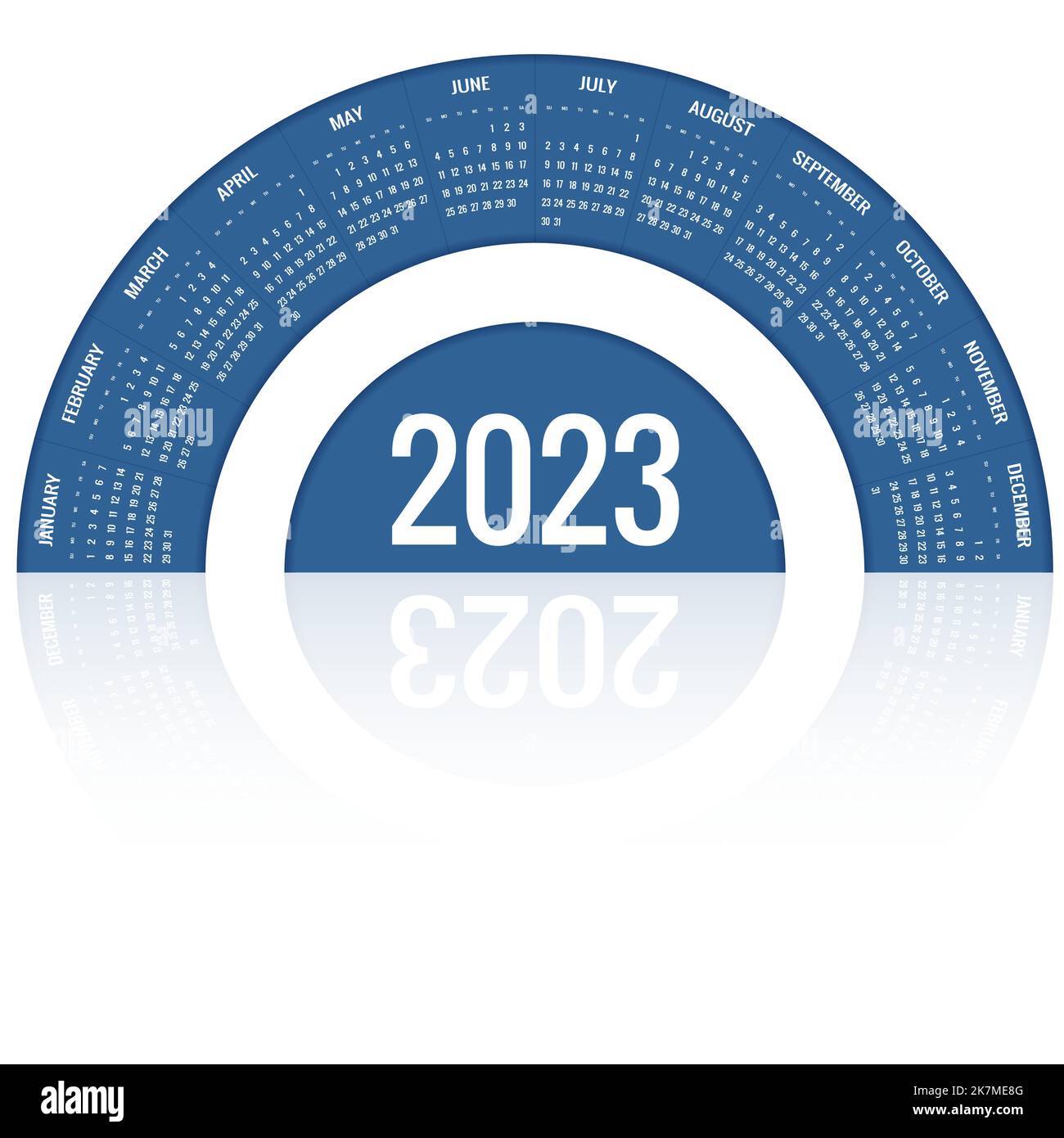Calendrier circulaire pour 2023. Modèle d'impression, logo et texte ...