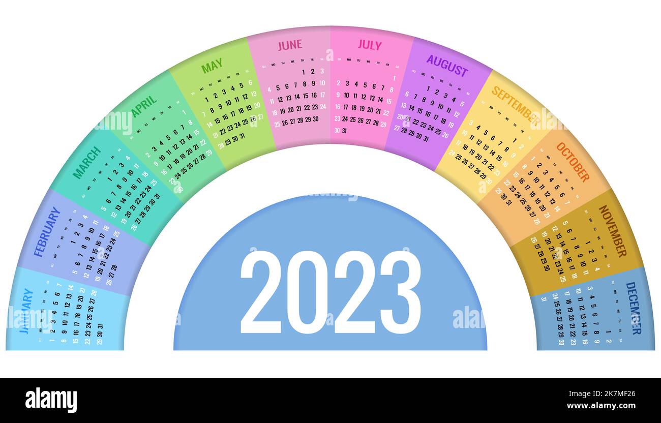 Calendrier circulaire pour 2023. Modèle d'impression, logo et texte ...