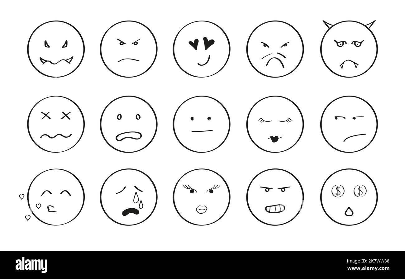 Émoticone visages icône définir le vecteur dans le style doodle ...