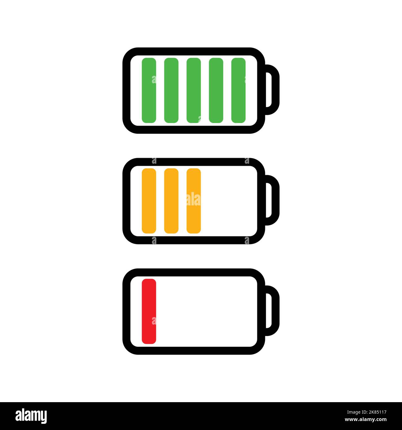 Icône de batterie, logo en pleine, moyenne et basse puissance ...