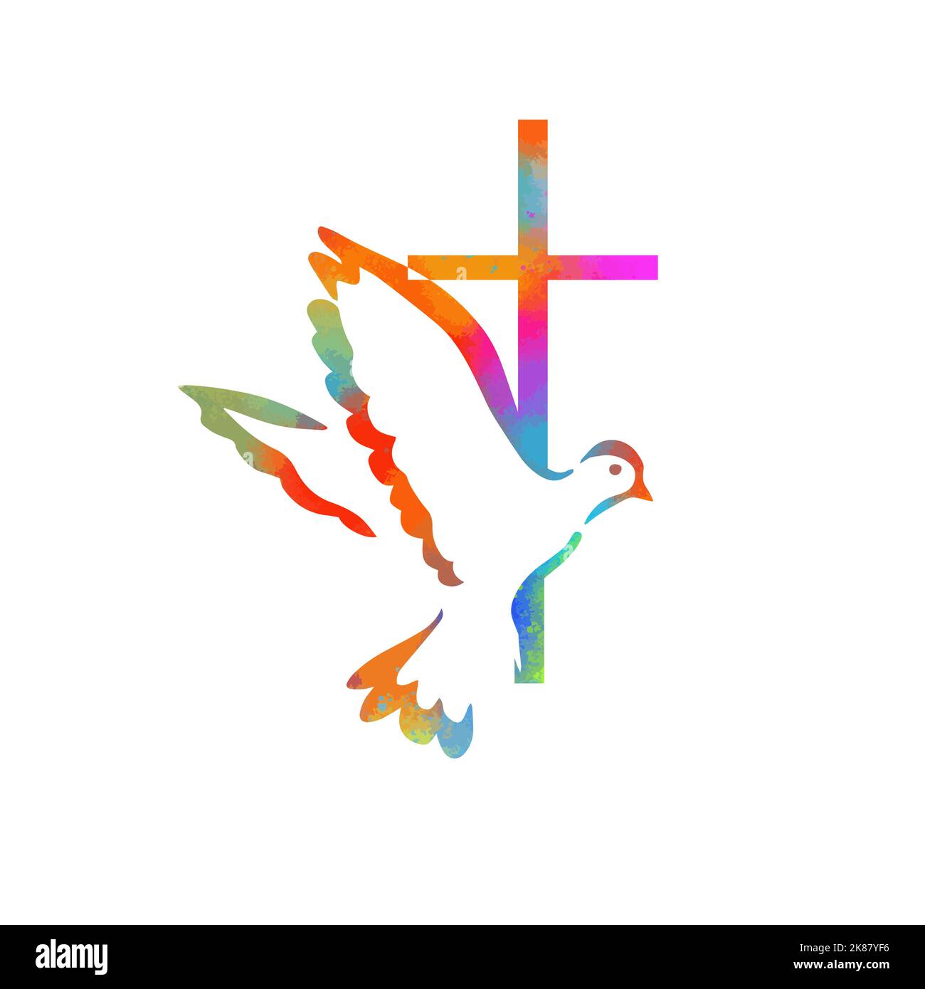 Colombe sur la paix et le symbole de la religion isolée croisée. Croix ...